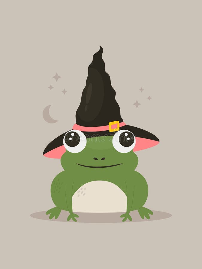 Vector Illustration of a Funny Toad in a Witch Hat Stock Vector ...
