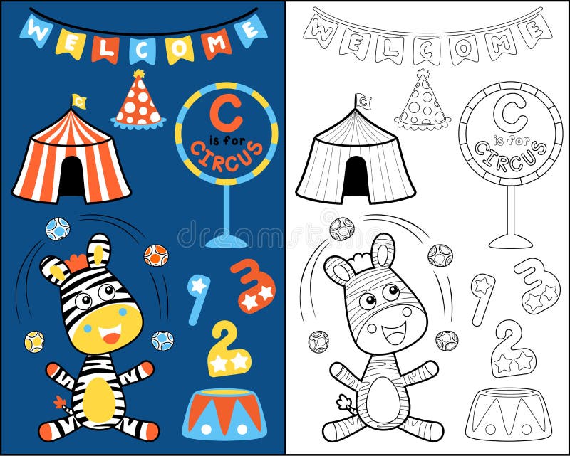 Vector Illustration of Funny Zebra Cartoon in Circus Show Stock Vector ...