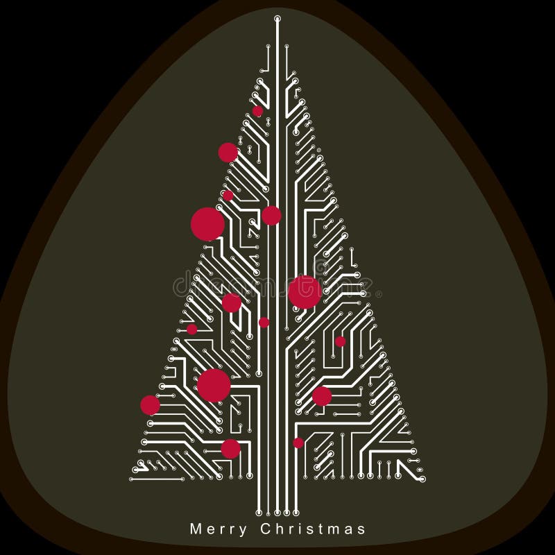 Vector Illustration of Futuristic Evergreen Christmas Tree, Tech Stock ...