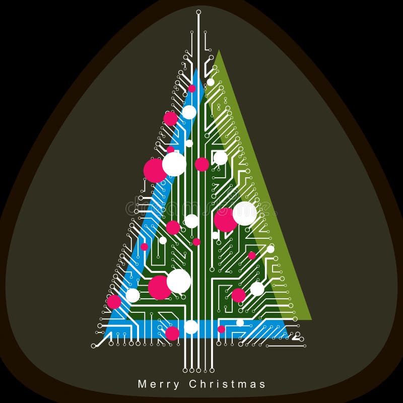 Vector Illustration of Futuristic Evergreen Christmas Tree, Tech Stock ...