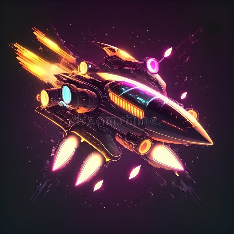 Vector Illustration of Futuristic Spaceship in Neon Style. Futuristic ...