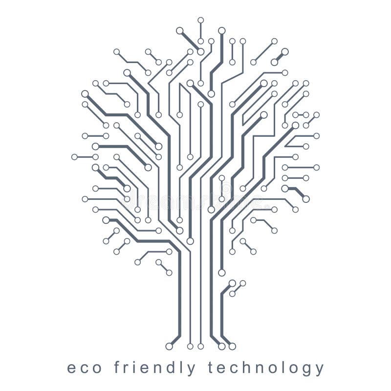 Vector Illustration of Futuristic Tree, New Technology. Green Th Stock ...