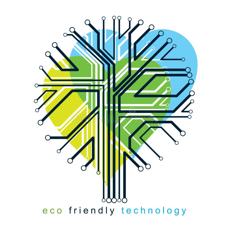Vector Illustration of Futuristic Tree in Shape of Heart, Techno Stock ...