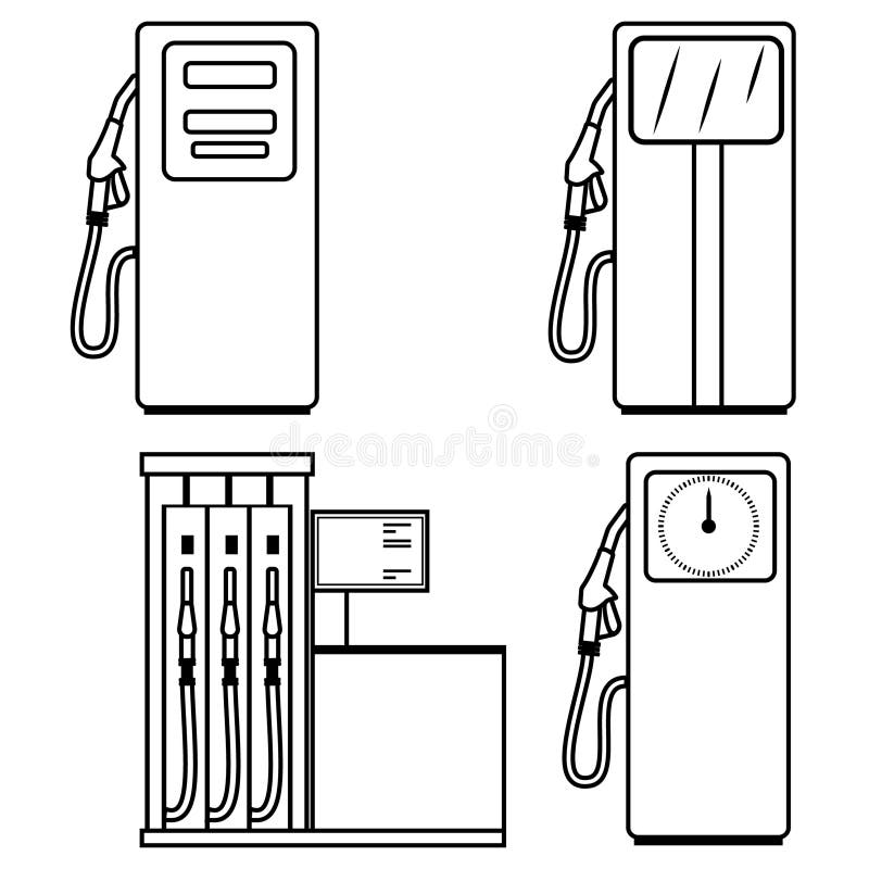 Vector Illustration of a Gas Station, Black Outline, Coloring Stock ...
