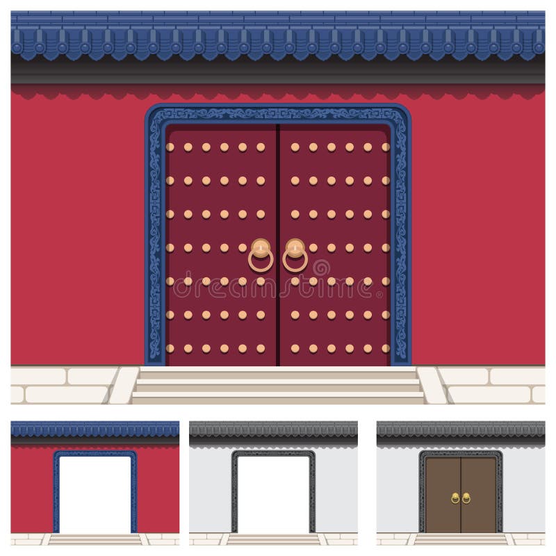 Vector Illustration of a Gate on the Wall with Ancient Chinese ...