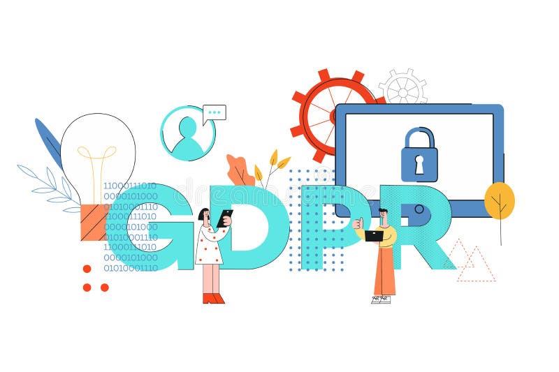 Vector Illustration of GDPR Word Design with Man and Woman Using ...