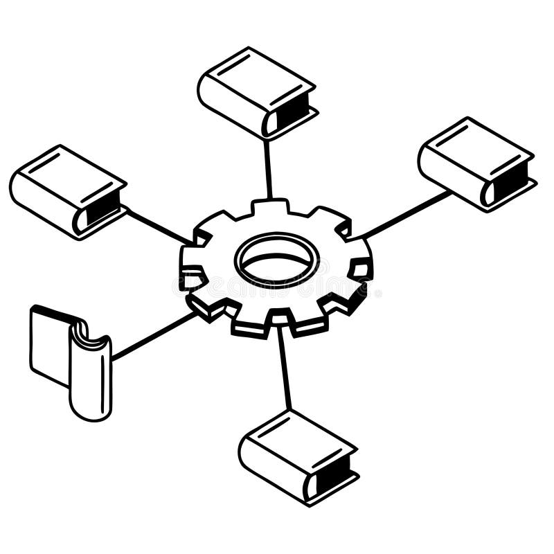 Vector Illustration Gear with Books Connected Knowledge Network Concept ...