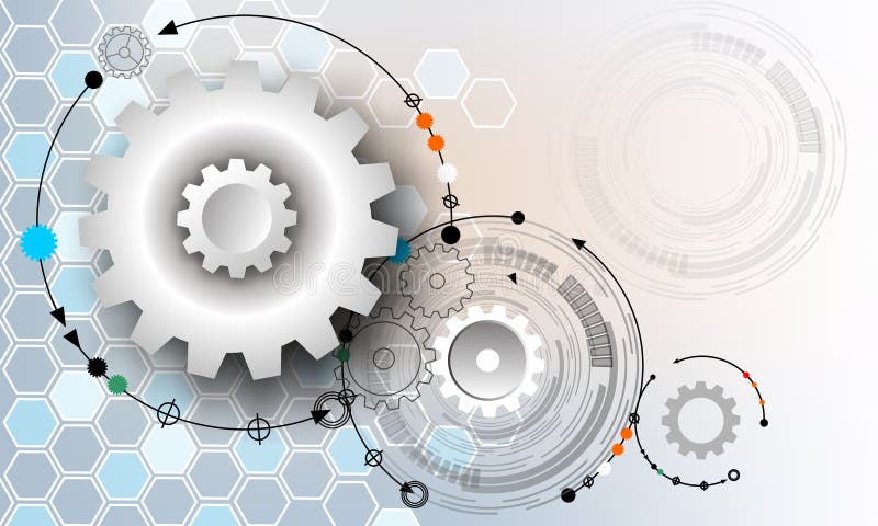 Vector Illustration Gear Wheel, Hexagons and Circuit Board, Hi-tech ...