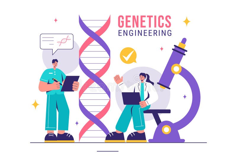 Vector Illustration of Genetic Engineering and DNA Modifications with ...