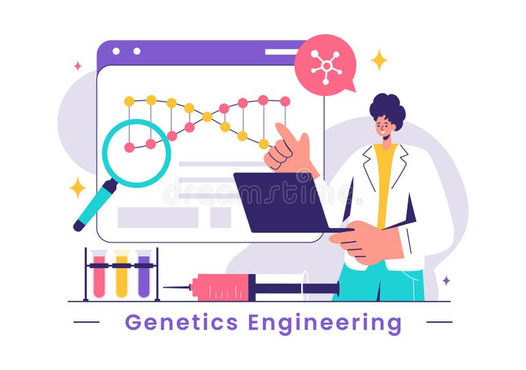 Vector Illustration of Genetic Engineering and DNA Modifications with ...