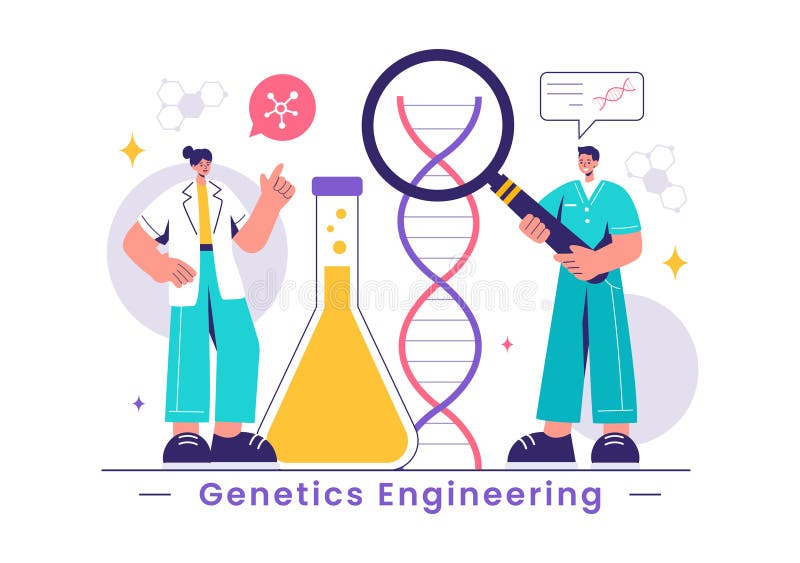 Vector Illustration of Genetic Engineering and DNA Modifications with ...