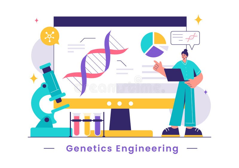 Vector Illustration of Genetic Engineering and DNA Modifications with ...