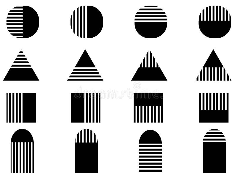 Vector Illustration of Geometric Shapes, Half Solid, Half Linear. Stock ...