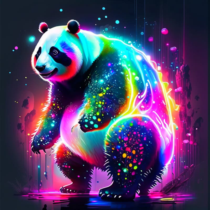 Vector Illustration of a Panda in a Neon Style on a Dark Background. AI ...
