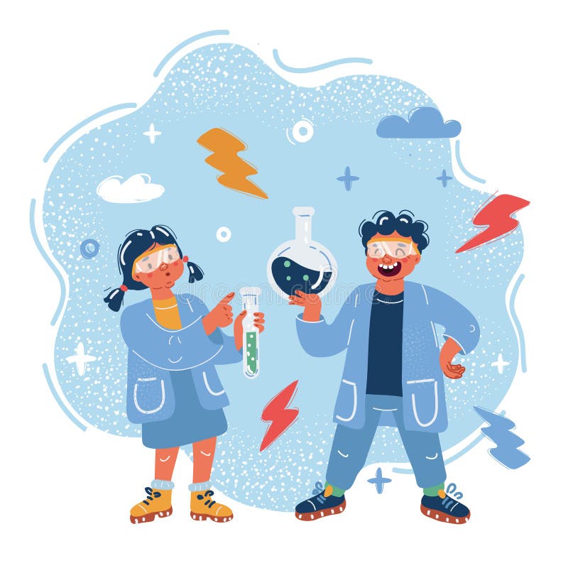 Vector Illustration of Girl and Boy Studying Chemistry. Making Science ...