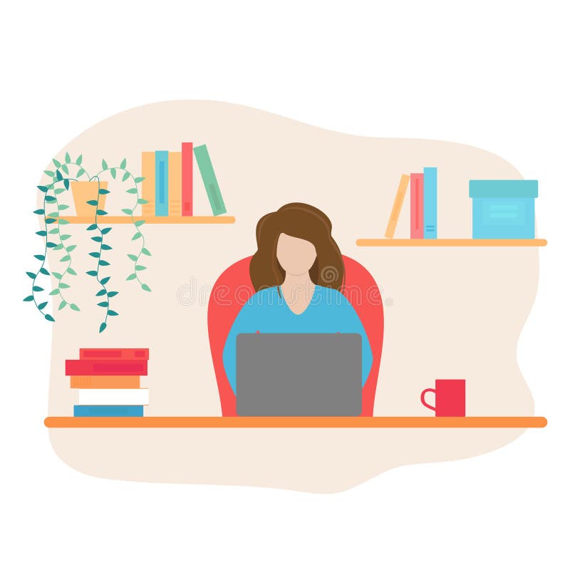 Vector Illustration. a Girl with a Computer Stock Vector - Illustration ...