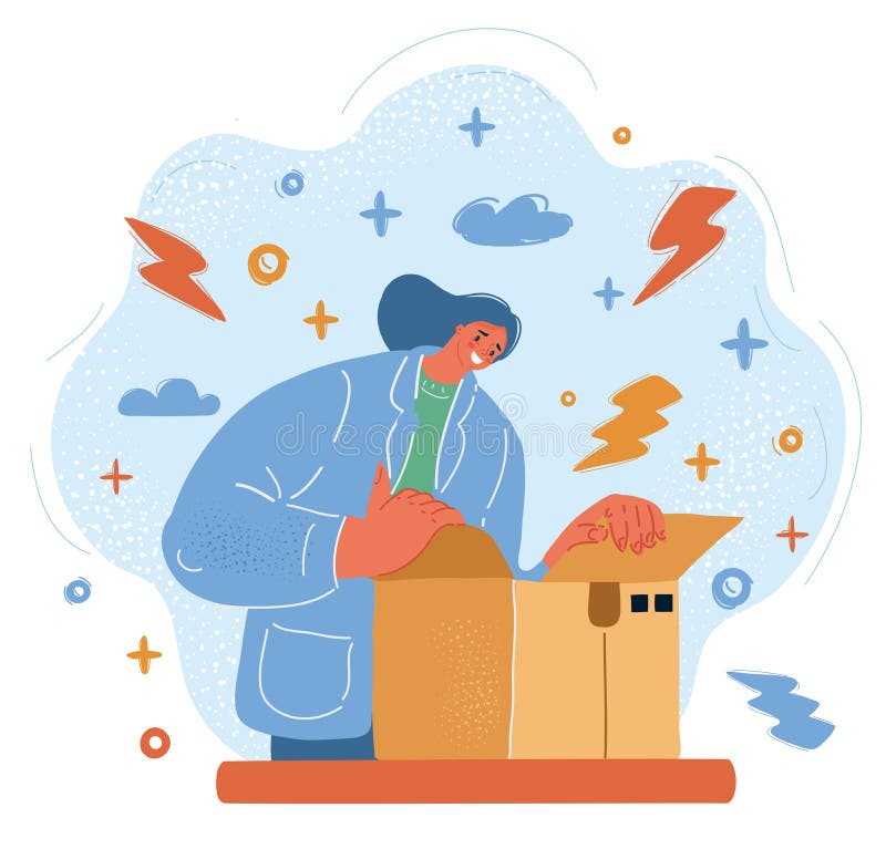 Vector Illustration of Illustration of a Girl Open Box Stock Vector ...