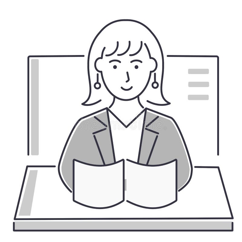 Vector Illustration of a Girl Studying Online at a Computer. Stock ...