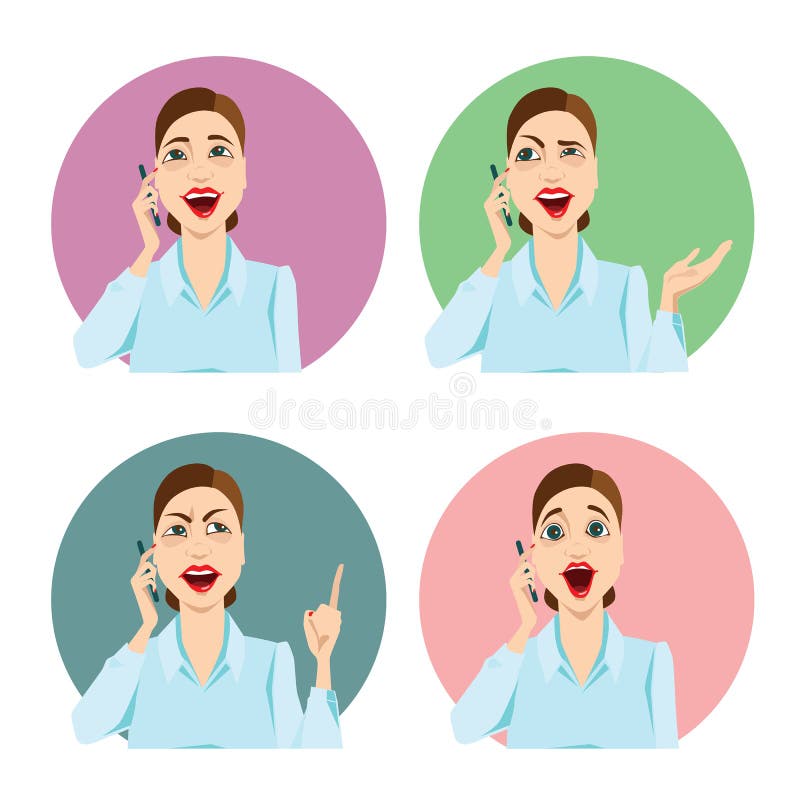 Girl Talking on the Phone , Different Emotions Stock Vector ...