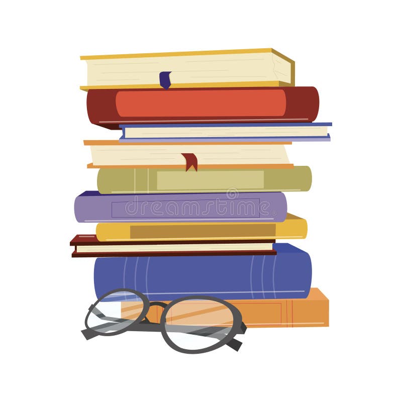 Vector Illustration Of Glasses On Top Stack Books Stack Of Books On A White Background Stock