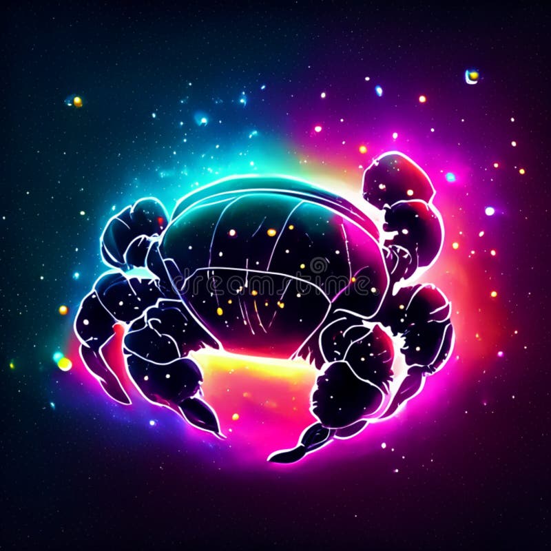 Vector Illustration of a Glowing Neon Crab on the Background of the ...