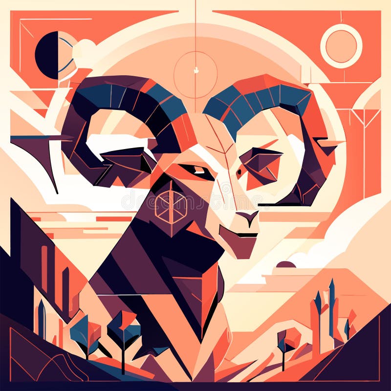 Vector Illustration of a Goat Head in a Flat Style. Abstract Geometric ...