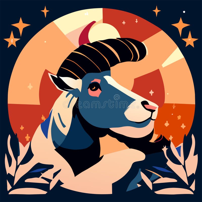 Vector Illustration of a Goat in the Moonlight. a Symbol of the Zodiac ...