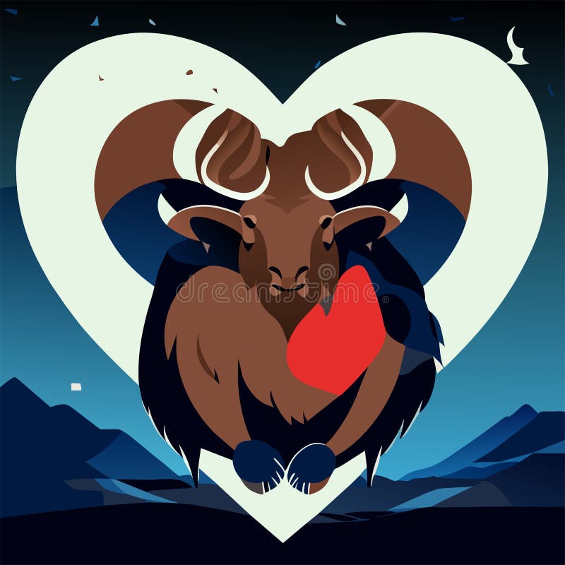 Vector Illustration of a Goat in the Shape of a Heart with a Red Heart ...