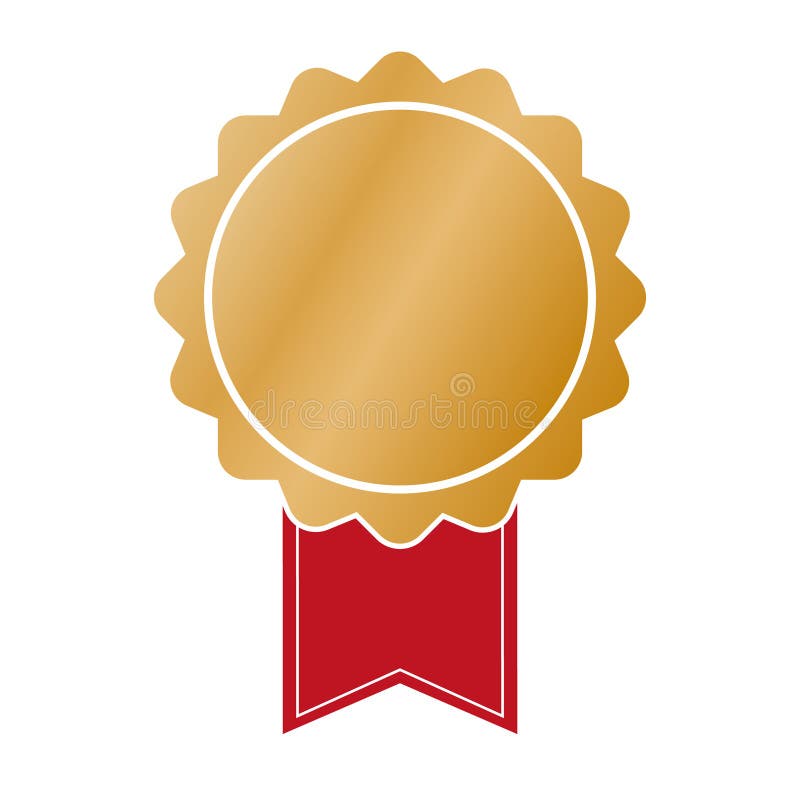 Vector Illustration of Gold Colored Award with Red Ribbon Banner Stock ...