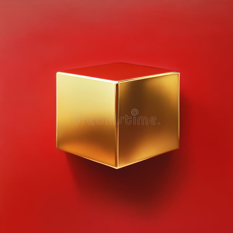 Vector Illustration of Gold Cube on Red Background. Eps 10 Vector File ...