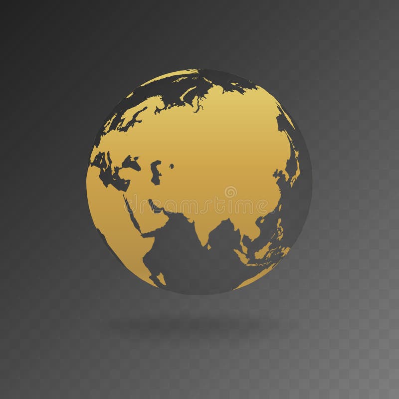 Vector Illustration of Gold Globe Icons with Different Continents Stock ...