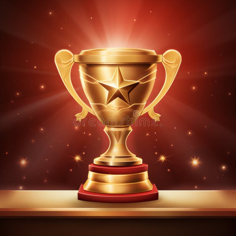 Vector Illustration of a Gold Trophy Cup on a Red Background Stock ...