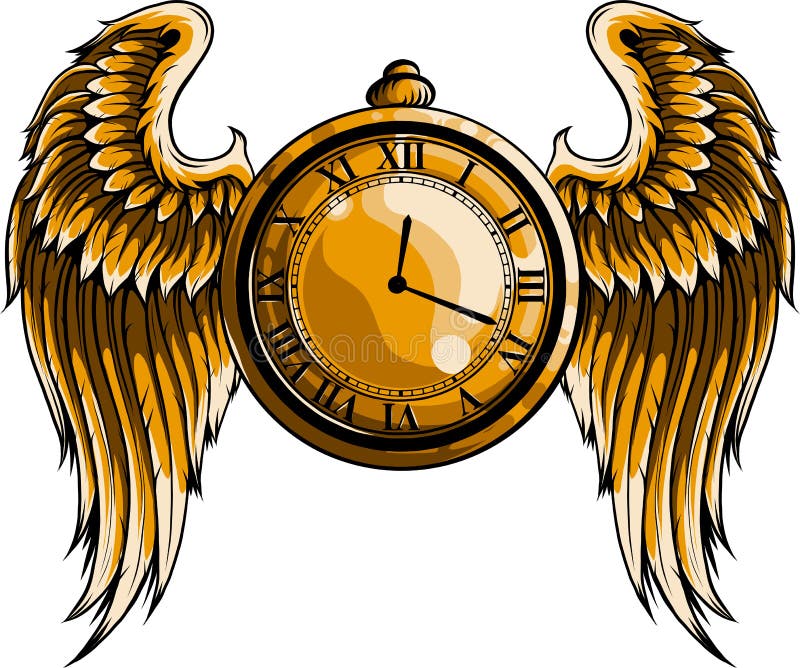 Vector Illustration of Golden Clock with Wings. Stock Vector ...