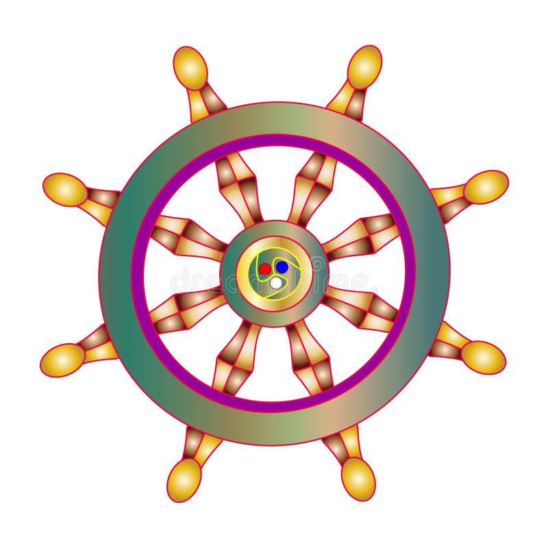 Vector Illustration Golden Dharma Wheel. Buddhism Symbol. Dharmachakra ...