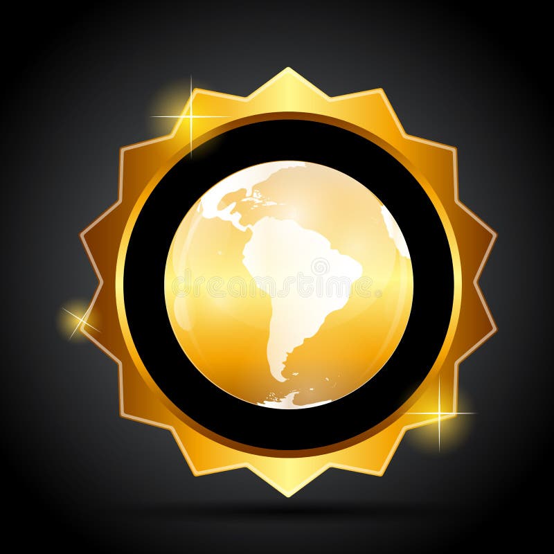 Vector Illustration of Golden Label with Globe Map Stock Vector ...