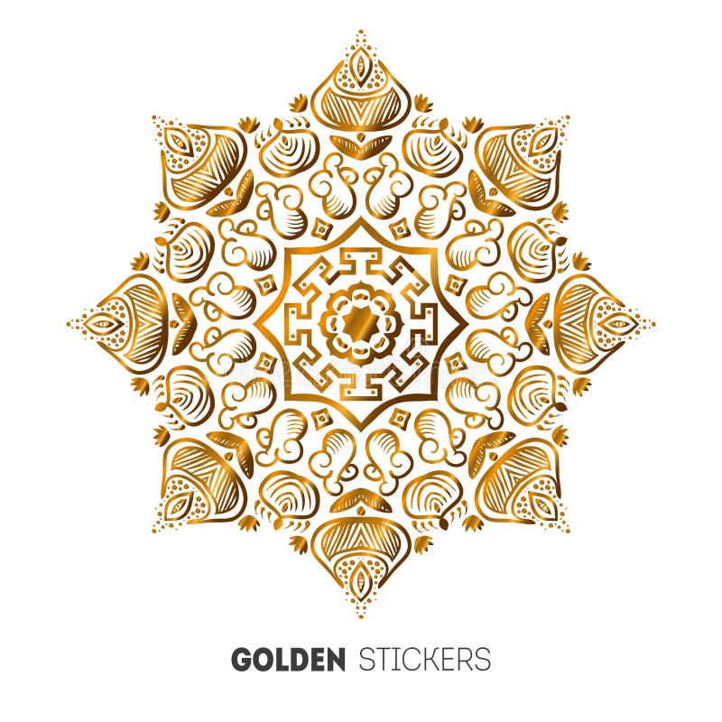 Vector Illustration of Golden Mehndi Mandala Pattern Stickers, Flash ...