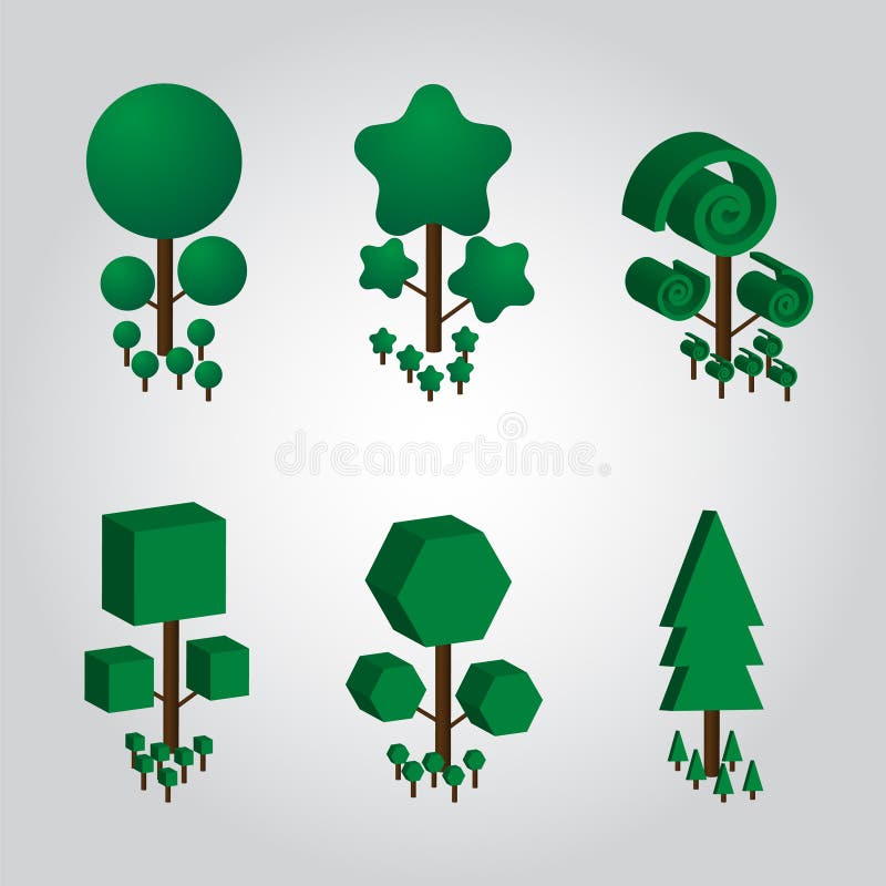 Vector Illustration Gradient Three Dimensional Tree Collection Stock ...