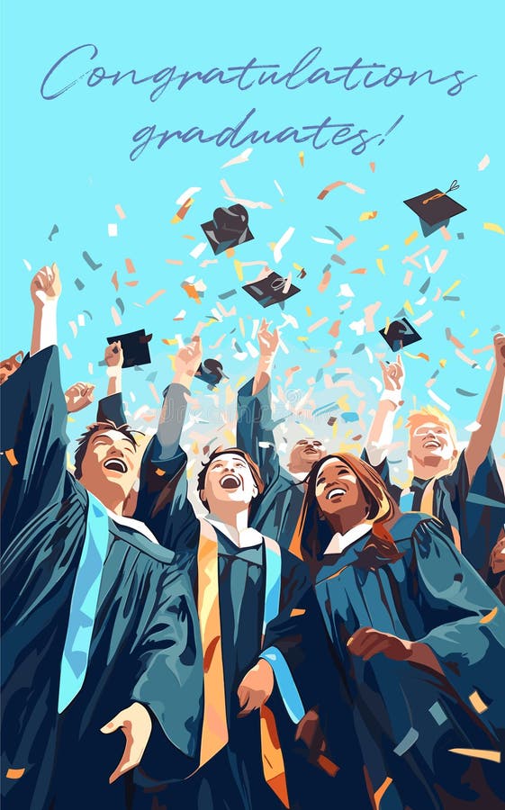 Vector Illustration of Graduating Students, Posterized Style, Flat ...