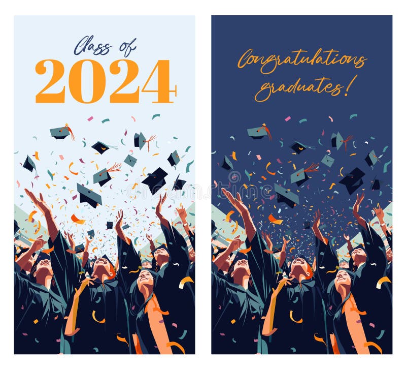 Vector Illustration of Graduating Students, Posterized Style, Flat ...