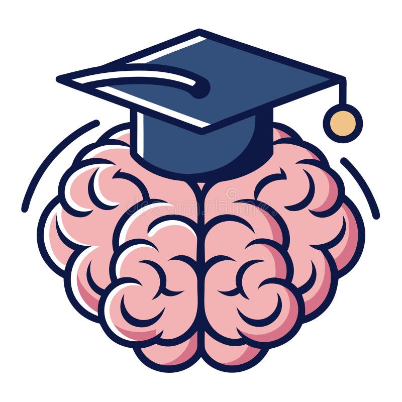 Graduation Cap on Brain Icon, Education, Knowledge, Academic ...