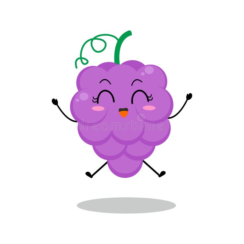 Vector Illustration of Grape Character with Cute Expression, Happy, Fun ...
