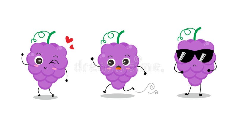 Vector Illustration of Grape Character with Various Cute Expression ...
