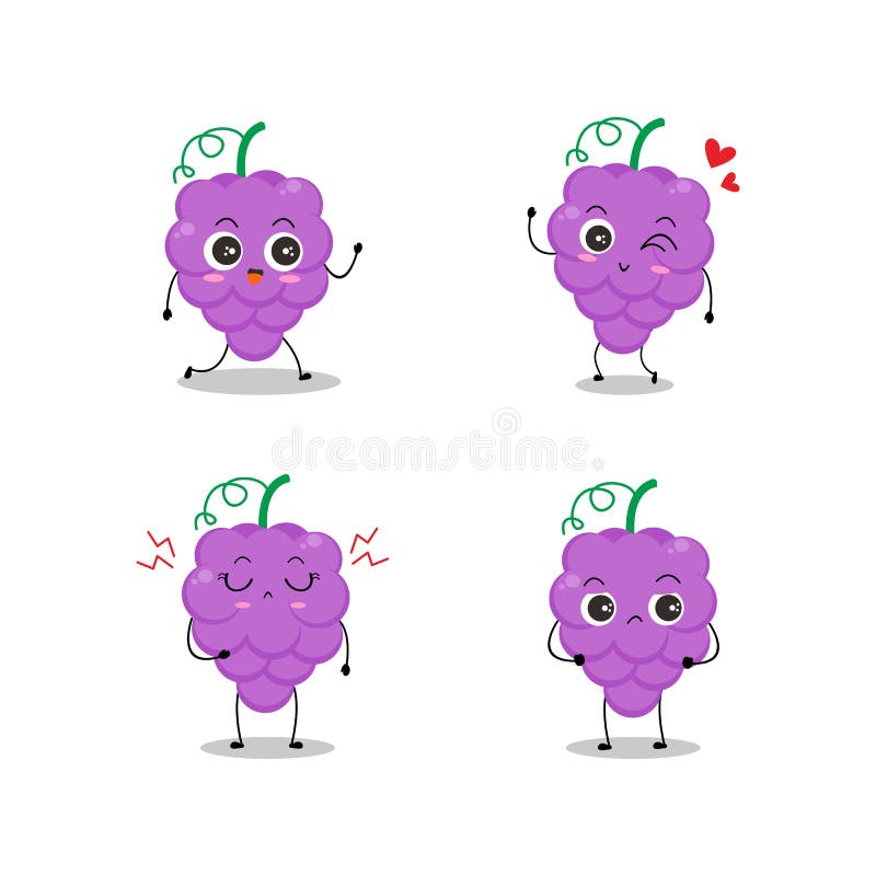 Vector Illustration of Grape Character with Various Cute Expression ...