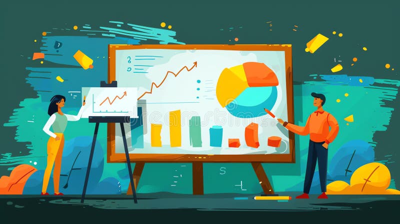 Illustration Graph in White Board, Bussines Strategy Planing in Flat ...