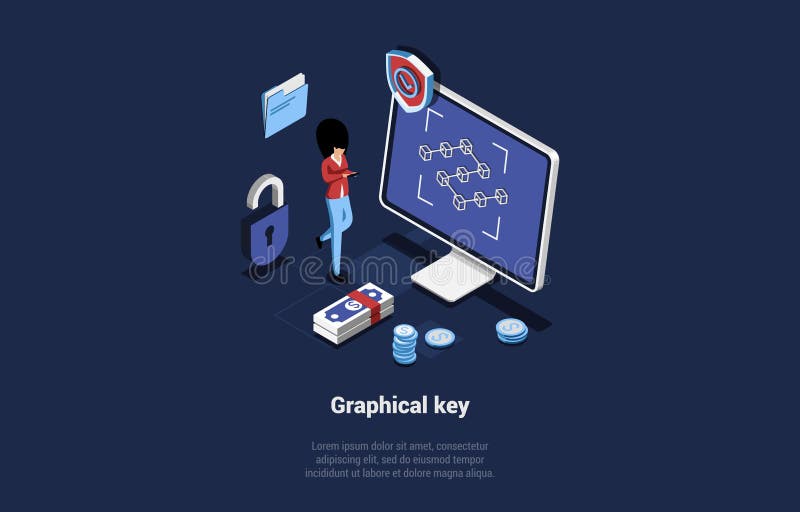 Vector Illustration on Graphical Key Program Concept. Isometric 3D ...