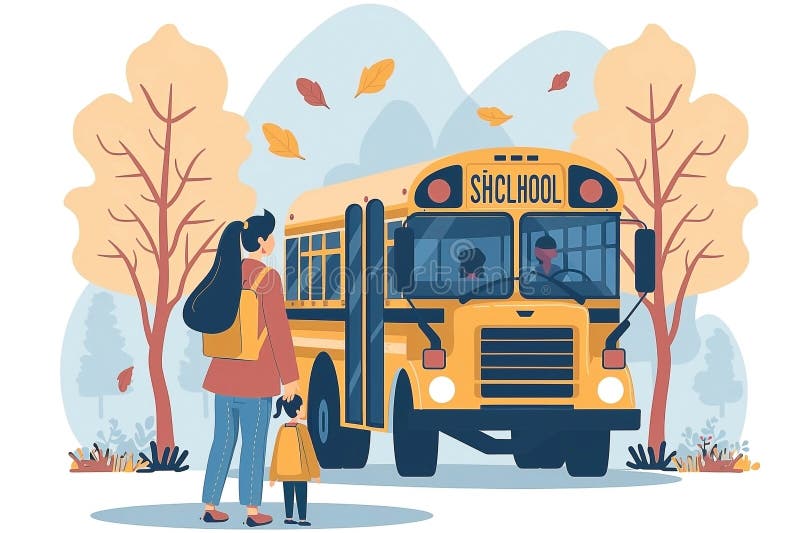 Vector Illustration of Grateful Parent Thanking School Bus Driver for ...