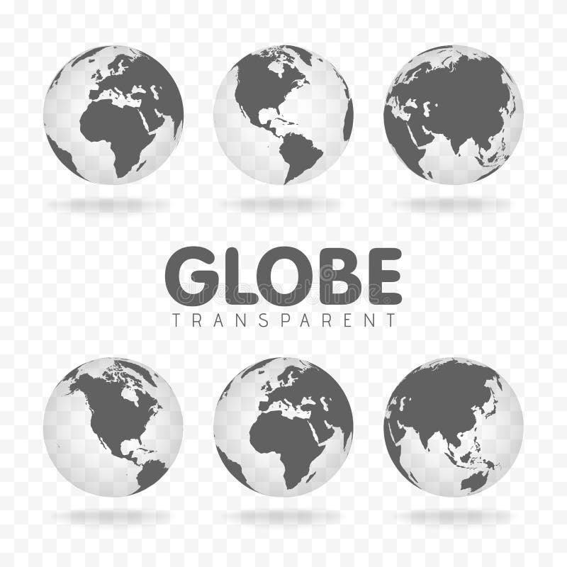 Gray 3D Globe - Earth Vector Set with Undistorted 2D World Map in Gray ...