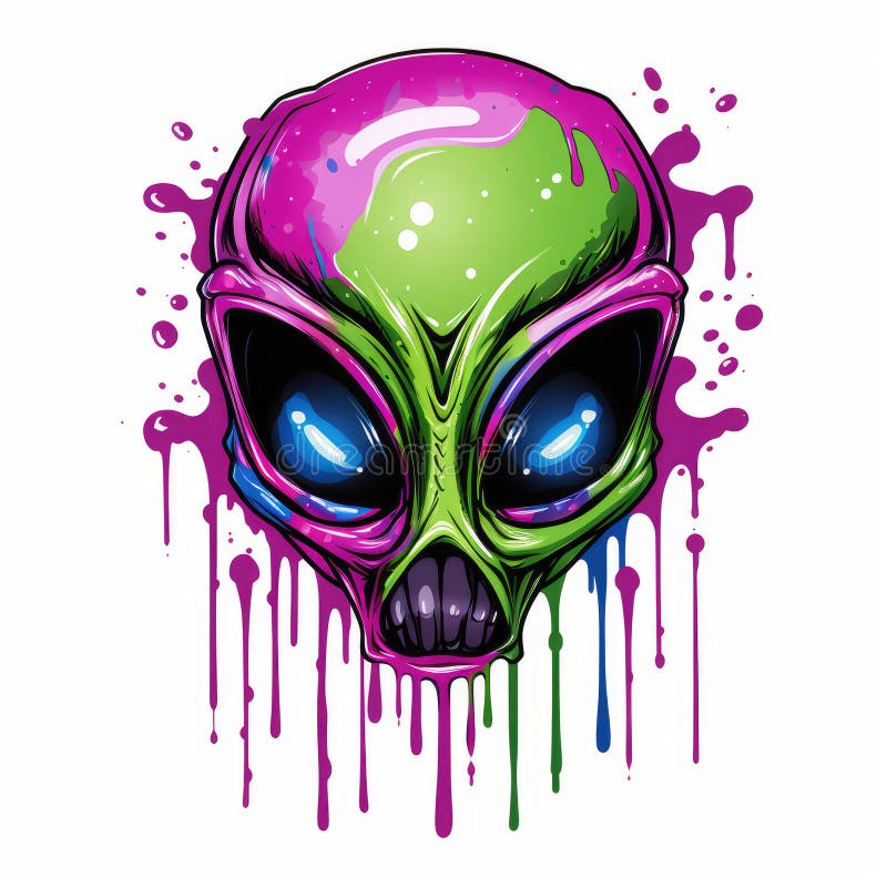Vector Illustration of Green Alien Head with Colour Splashes Stock ...