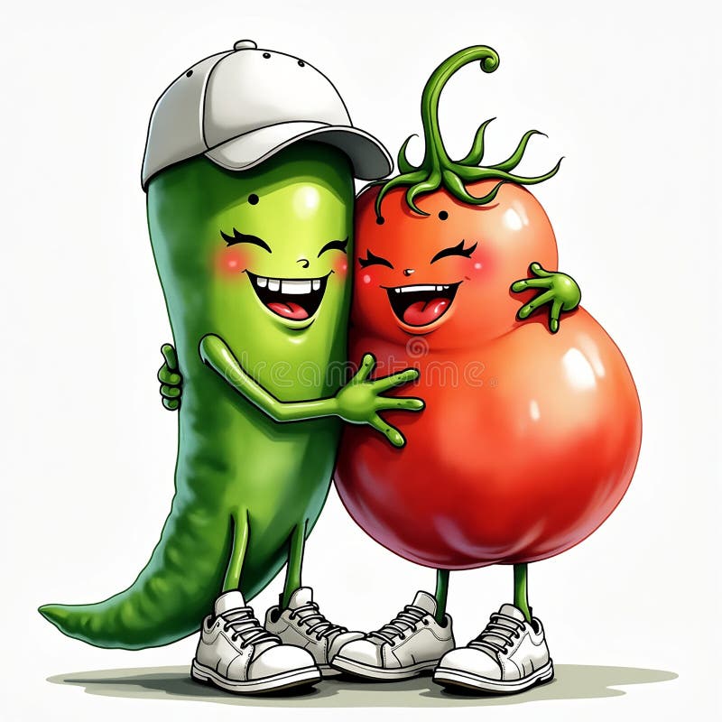 Vector Illustration of Green Chili and Tomato Hugging. Stock ...