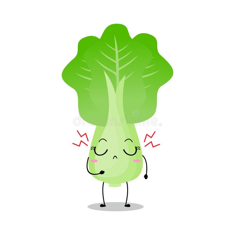 Vector Illustration of Green White Cabbage Character with Cute ...